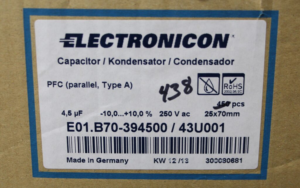 Electronicon-Lighting Capacitor-PFC (parallel, Type A) E01.B710-394500/43U001 - UPE Inc.